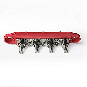 MGI SpeedWare 4-Post Power Distribution Block Busbar 5/16" Studs with Cover, 250 AMP Rating for Automotive, Marine, and Solar Wiring (Red)