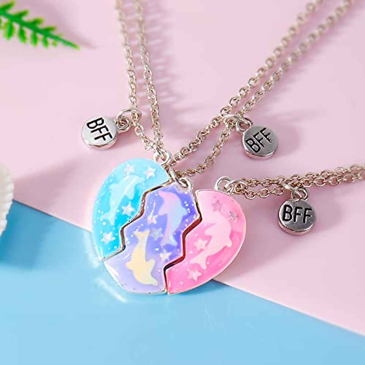 3Pcs Best Friends Necklace for Girls Bff Pendant Necklace for 3 Half Broken Heart Friendship Necklace Birthday Gift (B: friendship necklace for 3)