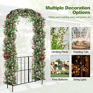 Tangkula 7.5Ft Garden Arbor with Gate, Metal Garden Arch with Trellis for Climbing Plants, Roses, Vines, Outdoor Garden Archway for Wedding Bridal Party Decoration Ceremony (Black)