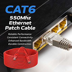 Cables Direct Online Cat6 100FT Network Ethernet Patch Cable, 550Mhz Internet Wire, Compatible with PC, Laptop, Modem, Router, TVs, Printer Cord, Consoles for Home and Office, Red