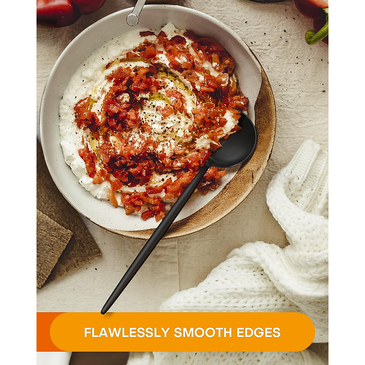 EUIRIO 5PCS Large Serving Utensils Set, Matte Black Hostess Flatware Serving Utensils, Heavy Duty Stainless Steel Serving Spoon, Slotted Spoon, Serving Fork, Sugar Spoon&Butter Knife, Dishwasher Safe