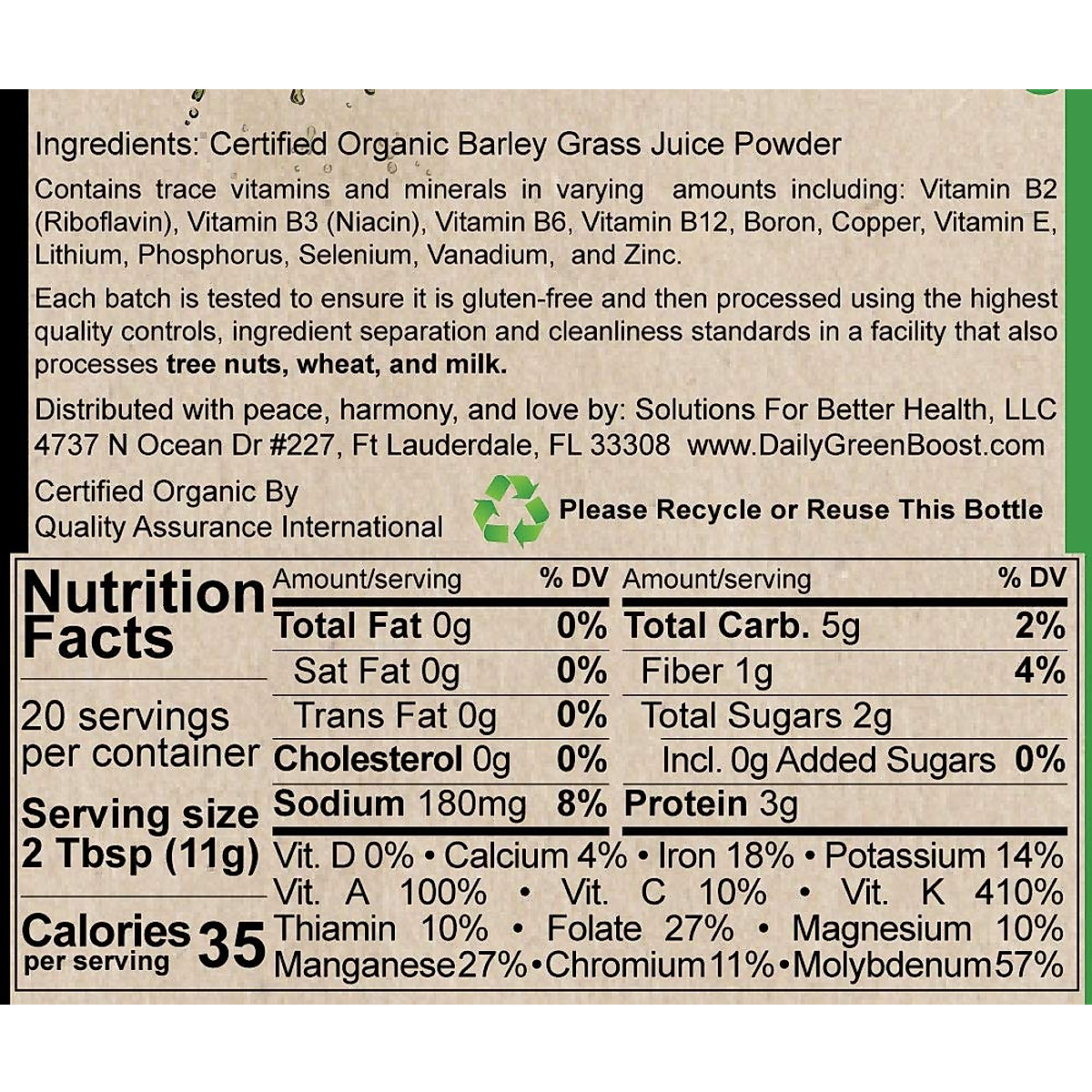 Daily Green Boost 8oz Organic Raw Vegan GF USA