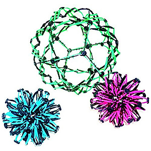 4E's Novelty 3 Pack Expandable Breathing Ball Sphere Toy - Expanding Stress Relief Breathing Ball Toys for Kids & Adults - for Anxiety, Yoga, Deep Breathing, ADHD - Neon Blue, Pink, & Green