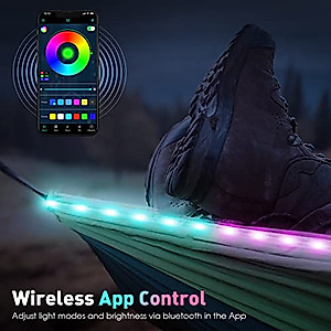 LFSMVT Camping Hammock LED Lights, Music Sync, App/Remote Control, Dimmable RGBIC Hammock Lights with Multi-use Storage Bag for Camping Hammock, Indoor/Outdoor Portable Hammock 【Hammock Not Include】