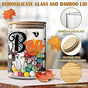 Halloween Decor 3 Pack Glass Storage Jars with Airtight Bamboo Lid - Hocus Pocus Canisters Sets for Kitchen Countertop - Clear Halloween Glass Storage Jars for Coffee Bean, Cookie, Candy, Tea, Flour
