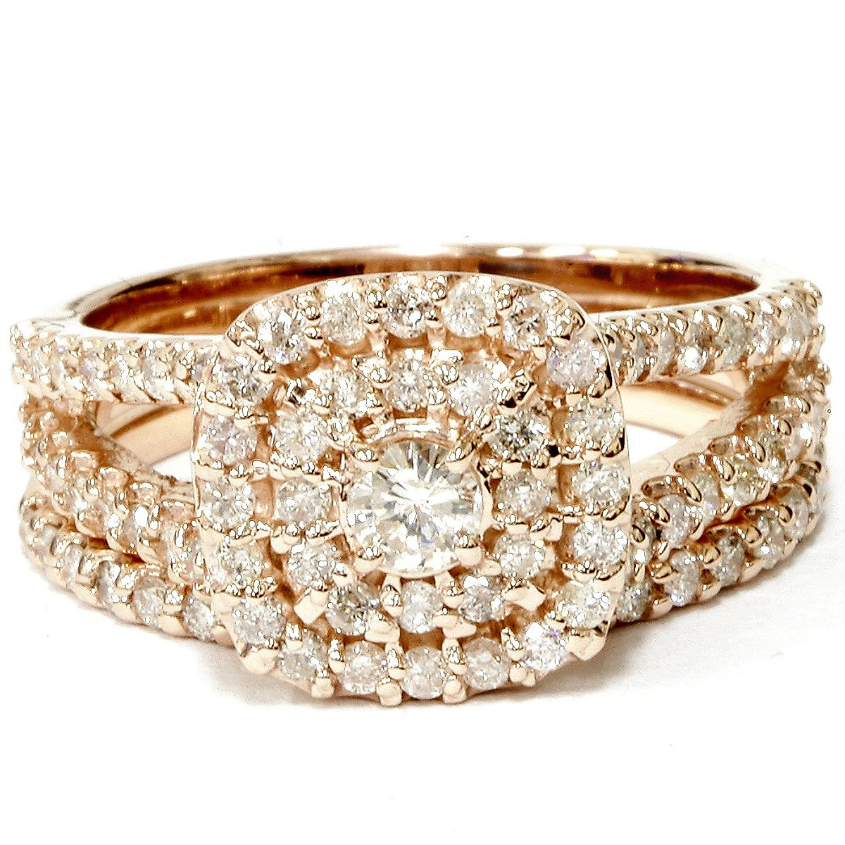 1 1/10ct Diamond Cushion Halo Engagement Wedding Ring Set 10k Rose Gold - Size 6.5