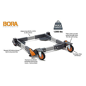 Bora Portamate Mobile Base PM-3800 with High Clearance 5” Wheels – Universal, Heavy Duty, Adjustable Rolling Kit, Floor Dolly Roller for Equipment, Power Tools, Machines- 1500 lb Capacity