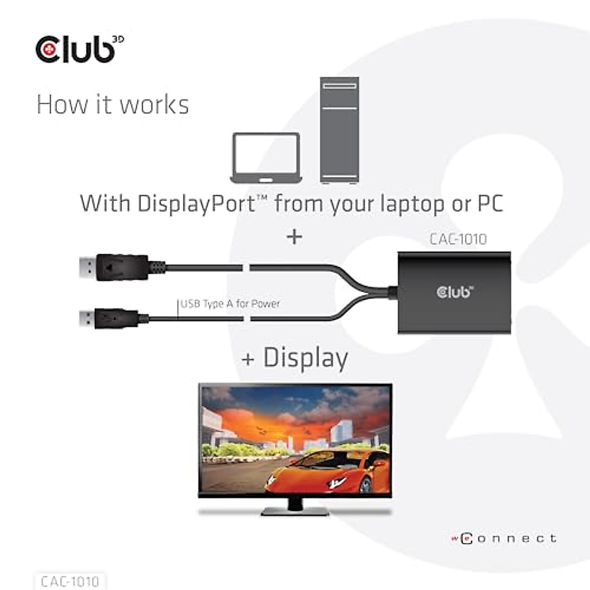Club 3D CAC-1010 DisplayPort to DVI Dual-Link DVI-D Active Adapter for Your Monitor/Display - USB A Powered – 2560x1600 Resolution HDCP Supported NOT for Apple Cinema Monitors, Black