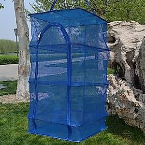 MAHDETP 2.2ft 3 Layer Non-Toxic Nylon Netting Foldable Drying Rack for Fish Vegetables Fruit Herb Practical Hanging Net Dry Cage（15.7 x15.7 x25.6inch）