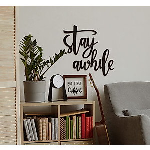 Vivegate Stay Awhile Metal Wall Art Sign - 2 Pieces Black Stay Awhile Wall signs for Home Wall Decor Entryway Wall Decor (Medium - 28"X12")