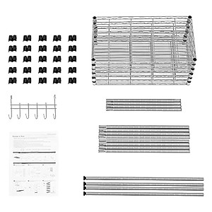 BATHWA 6-Tier Metal Wire Rack, Free Standing Shelving Unit, Adjustable Heavy Duty Storage Shelves for Kitchen Organization, with Leveling Feet and Stainless Side Hooks, Silver