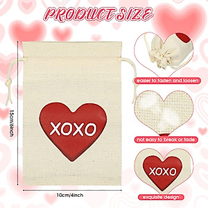LEIFIDE 24 Pcs Valentine's Day Heart Burlap Bags with Drawstring Small Gift Bags Burlap Treat Bags Valentines Party Favor Pouches Candy Bags for Valentines Wedding Shower Party DIY Craft, 4 x 6 Inch