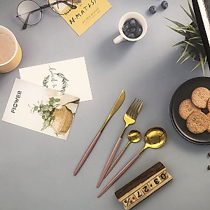 Uniturcky Gold Silverware Set, 24-Piece Stainless Steel Flatware Set Service For 6, Mirror Polished Pink Handle Tableware Cutlery Set Knife Fork And Spoon For Home & Restaurant, Dishwasher Safe