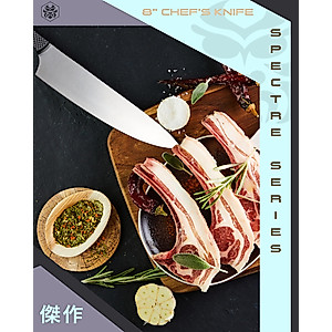 KESSAKU 8-Inch Chef Knife - Senshi Series - Forged Japanese AUS-8 High Carbon Stainless Steel - Carbon Fiber G10 Handle with Sheath