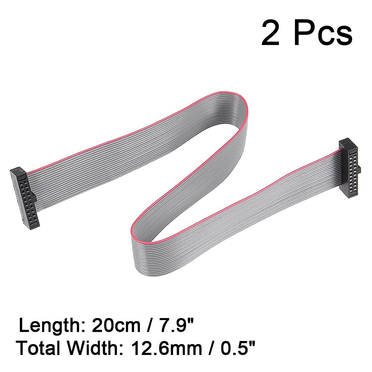 uxcell IDC 20 Pins Connector Flat Ribbon Cable Female Connector Length 20cm 1.27mm Pitch,2pcs