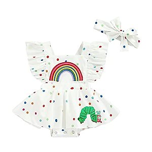 Infant Baby Girl Summer Rainbow The Very Hungry Caterpillar Romper Dress Ruffle Sleeve Bodysuit Sunsuit Outfit Birthday (18-24 months)