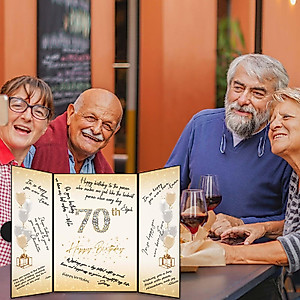 Crenics 70th Birthday Decorations Black and Gold, Creative 70th Birthday Guest Book Alternative, 70th Birthday Signature Book 18 x 12 inch, Great 70th Birthday Gifts for Men or Women