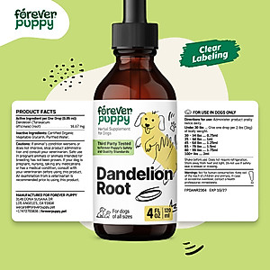 Dandelion Root for Dogs - Liver Supplements for Dogs w/Dandelion Root - Liver Detox & Cleanse Drops for Large, Medium & Small Dogs - Natural Dog Food Supplements for Liver Health Support - 4 oz