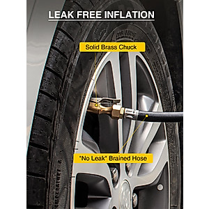 AZUNO Digital Tire Inflator with Pressure Gauge, 200 PSI, Heavy Duty Air Compressor Accessories, w/Rubber Hose Lock on Air Chuck and Quick Connect Coupler