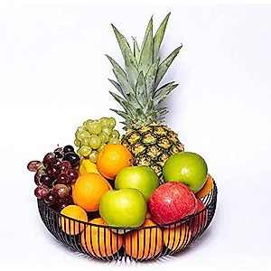 Black Metal Wire Fruit Basket Bowl For Kitchen,Living Room,Office - Large Decorative Centerpiece To Display Fruit, Vegetables, Bread, Candy, Household Items Or Use As A Gift Basket