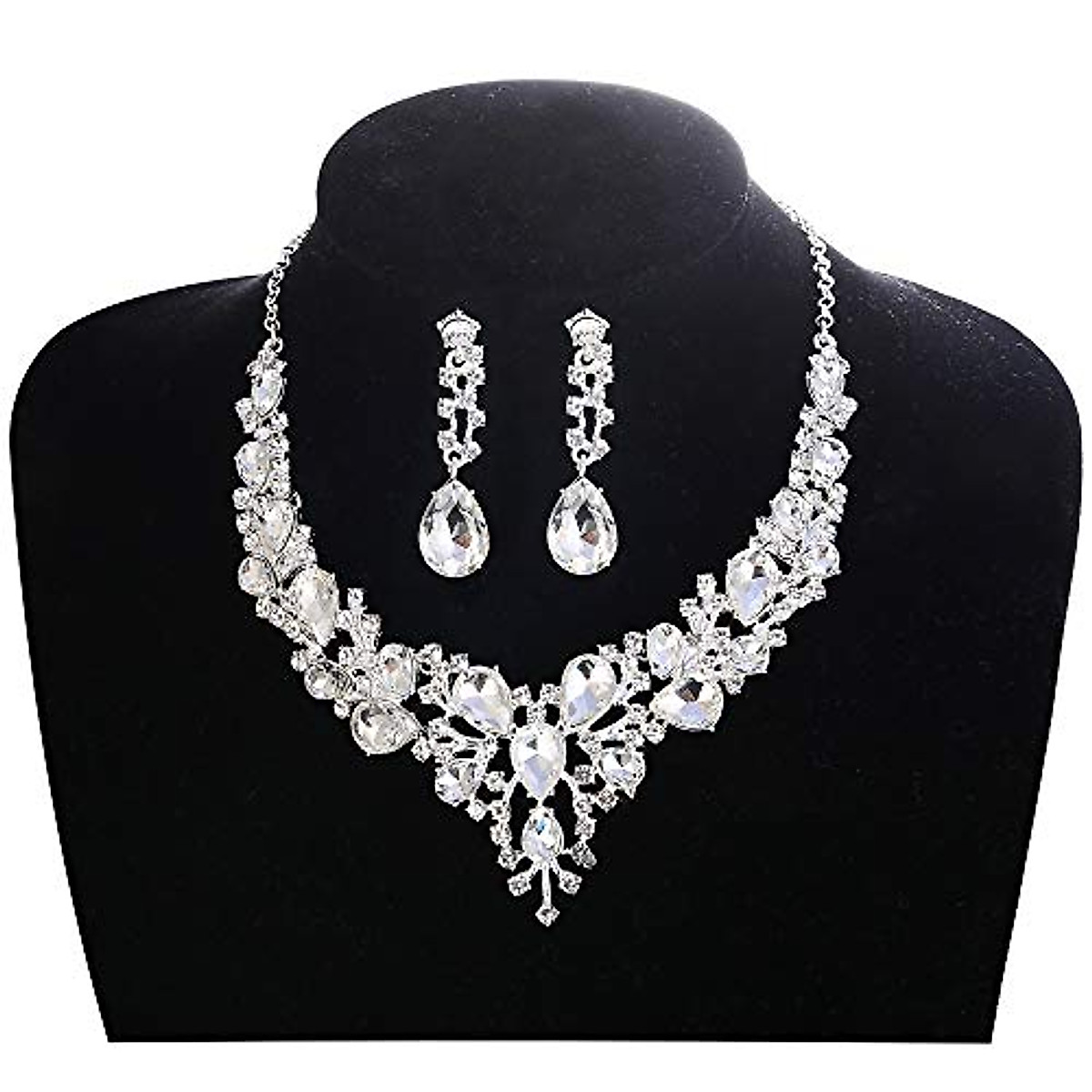 LOYALLOOK Crystal Bridal Jewelry Set for Women Rhinestone Necklace Earrings Bracelet Wedding Bridesmaid Gifts fit with Wedding Dress