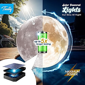 TIALLY Full Moon Floating Pool Lights – 14” Solar Pool Lights That Float, Led Pool Light Glow Ball - Pool Accessories and Gifts for Pool Owners - Set of 2 Led Balls