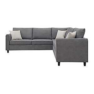 Lepfun 88 x 88 Modern Upholstered Living Room Sectional Sofa Furniture Set,L Shape Couch with 3 Pillows for Home Office, Grey