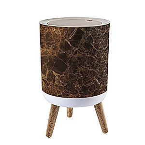 Small Trash Can Textured Dark Brown Marble Stone with White Spots Recycle Bins with Press Top Lid Dog Proof Wastebasket for Kitchen Bathroom Bedroom Office 7L/1.8 Gallon