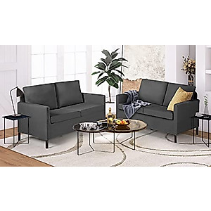 TYBOATLE 51 inch Fabric Modern Loveseat Sofa Couch for Living Room, Upholstered Love Seats 2-Seater w/Iron Legs for Compact Small Space, Apartment, Bedroom, Dorm, Office (Dark Grey)