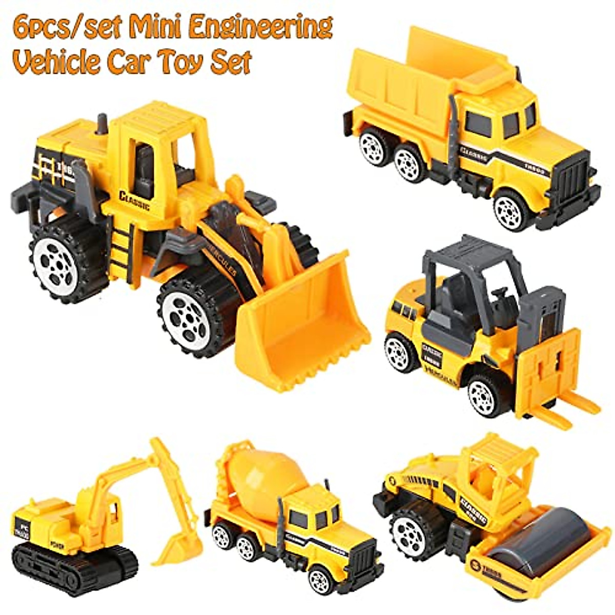 SPYMINNPOO Small Construction Toys,6PCS 1:64 Scale Alloy Plastic Engineering Car Truck Toy Mini Construction Vehicles Toys for Boys Mini Vehicle Constructio Model Kids Gift