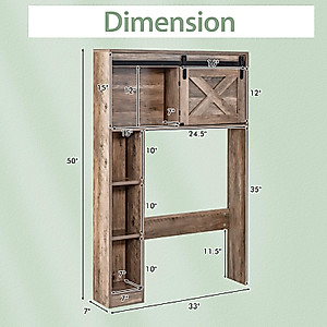 Tangkula Over The Toilet Storage Cabinet, Freestanding Bathroom Organizer above Toilet with Sliding Barn Door & Storage Shelves, Bathroom Space Saver for Laundry Balcony (Farmhouse, Natural)