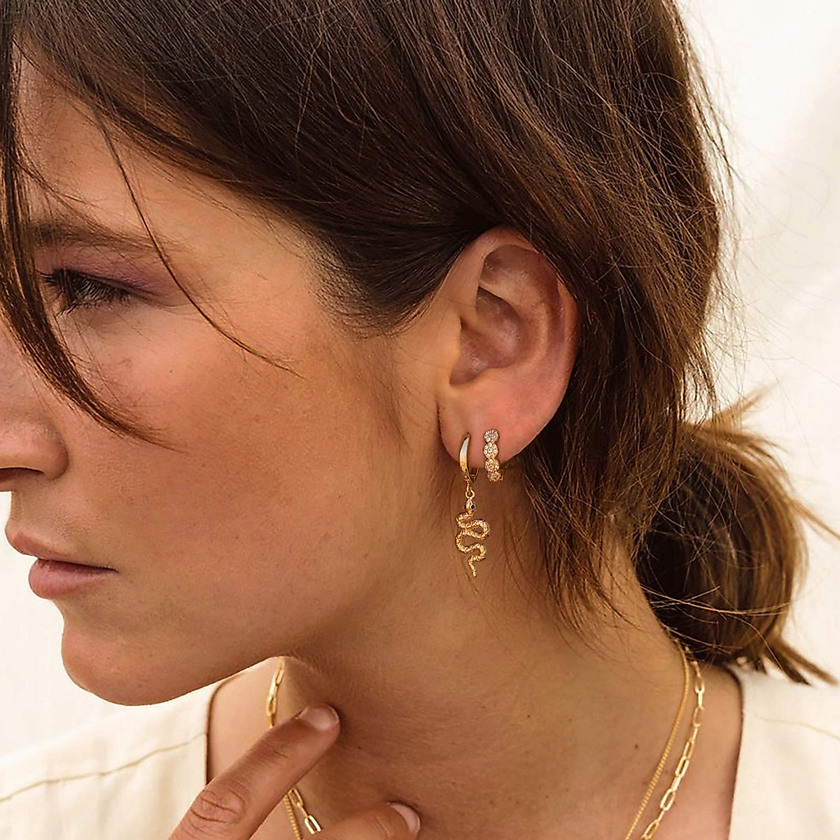 MYEARS Women Snake Earrings Gold Huggie Hoop Serpent Diamond Cubic Zirconia Dangle Drop 14K Gold Filled Small Boho Simple Delicate Hypoallergenic Animal Jewelry Gift