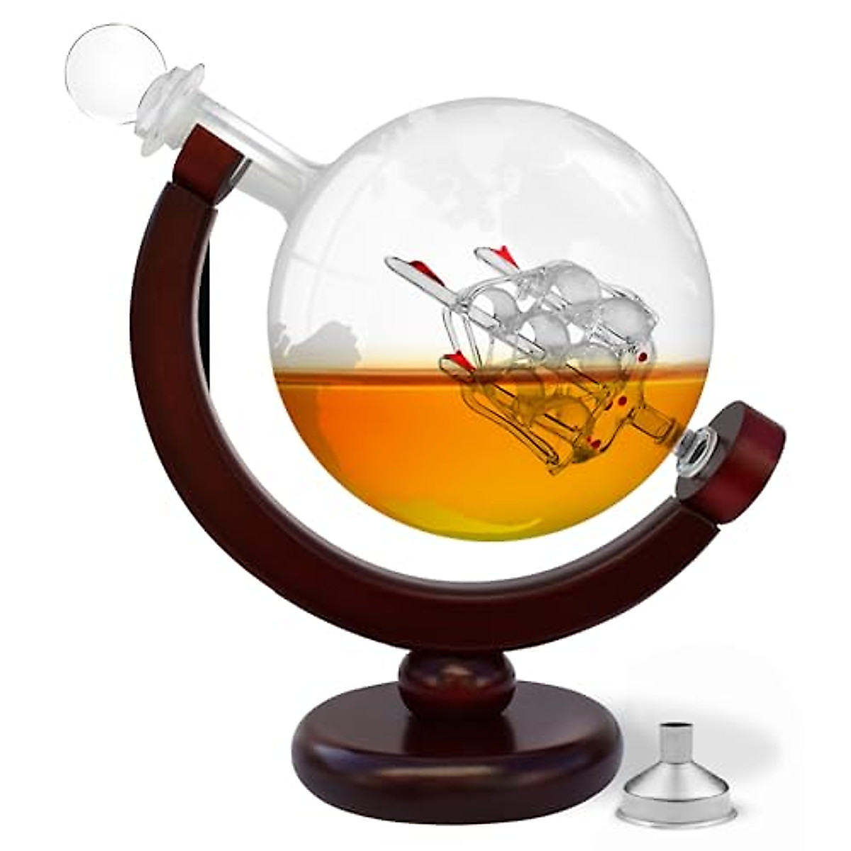 flybold Whiskey Decanter Whiskey Globe Decanter and Glass Set Antique Handblown Ship Decanter Certified Safe Gifts for men Scotch Bourbon Wine Rum Tequila Decanter 28oz 850ml