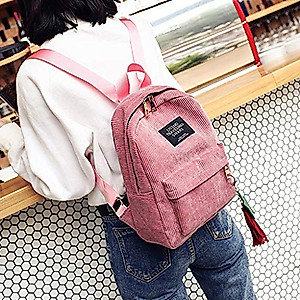 RUIVE Woman Mini Simple Corduroy Backpacks Campus Style Pure Color Leisure Dark Blue Backpack Kids (Pink, one size)
