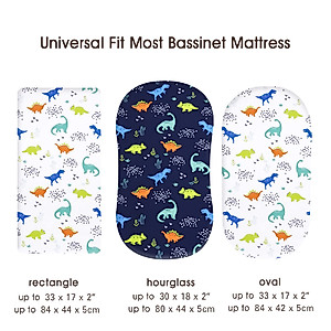 PHF 3 Pack Soft Bassinet Sheets, Dinosaur Comfy Polyester Cradle Sheets for Baby Boys Girls, Universal Fit for Most Cradle and Bassinet Mattress, Navy Dinosaur