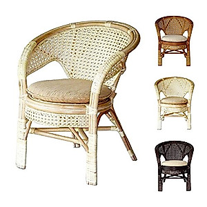 Wickerix Pelangi Handmade Rattan Dining Wicker Chair W/Cushion, White Wash