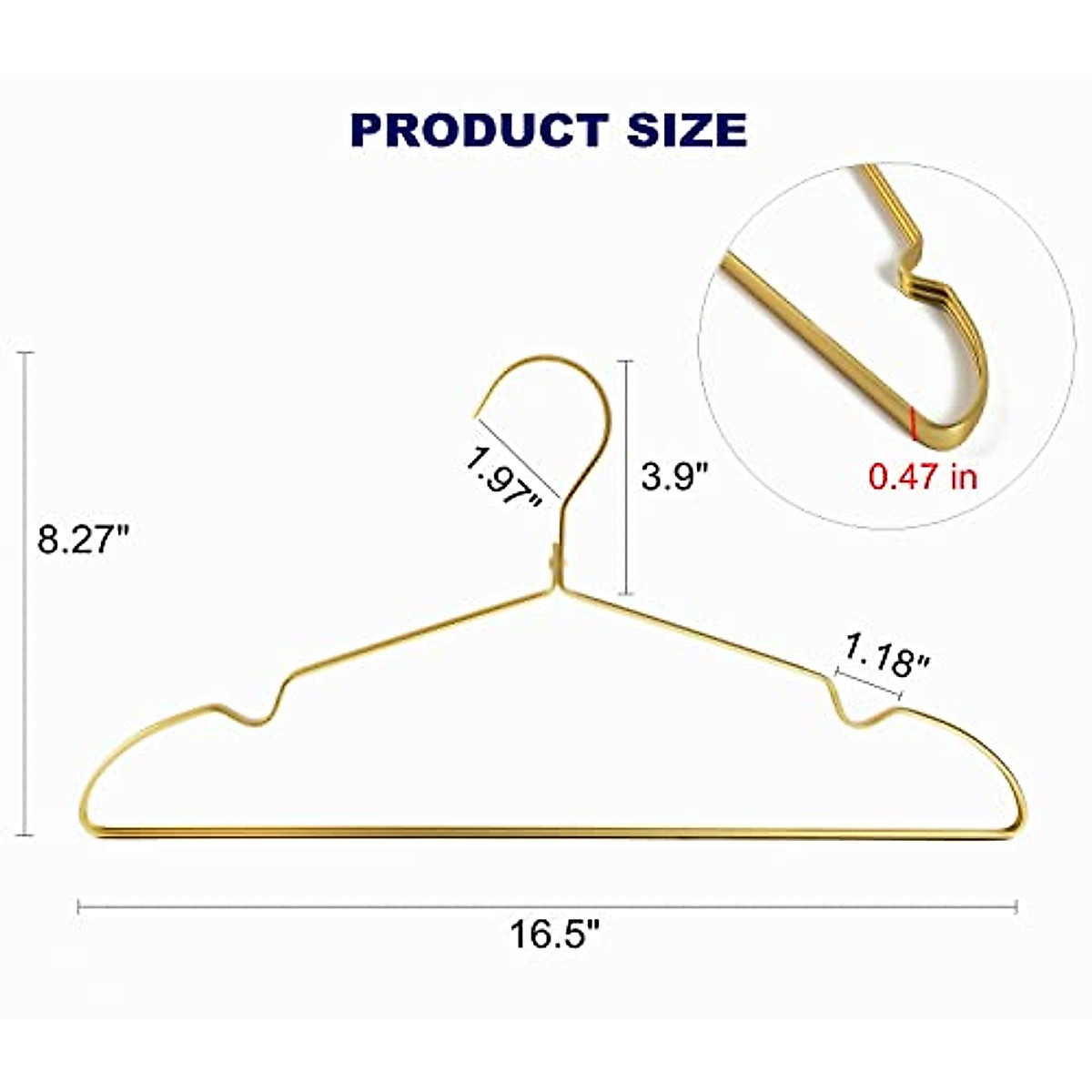Amber Home Premium Matte Gold Aluminum Coat Hangers 20 Pack, 16.5” Extra Smooth & Durable Metal Shirt Dress Hanger, Light & Sturdy Metal Rack for Jacket Trouser Pant Slack