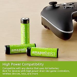 Amazon Basics 8-Pack AA Rechargeable Batteries, Recharge up to 400x, High-Capacity 2400 mAh, Pre-Charged