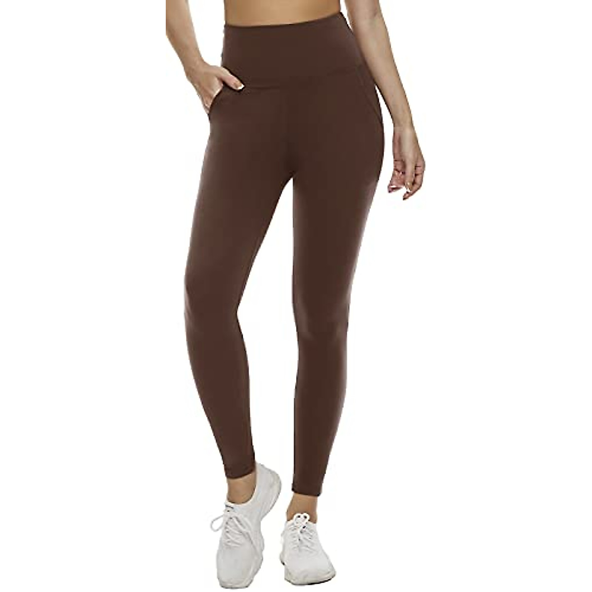 Aoliks Leggings with Pockets for Women - Yoga Pants with Pockets,Buttery Soft High Waist Tummy Control Non See Through Workout Pants (Brown, Large-X-Large)