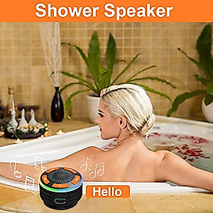 Bluetooth Speakers, ssouwao IPX7 Waterproof Shower Speaker, LED Colorful Lights, FM Radio, Suction Cups, Protable Speaker for Home Pool Travel