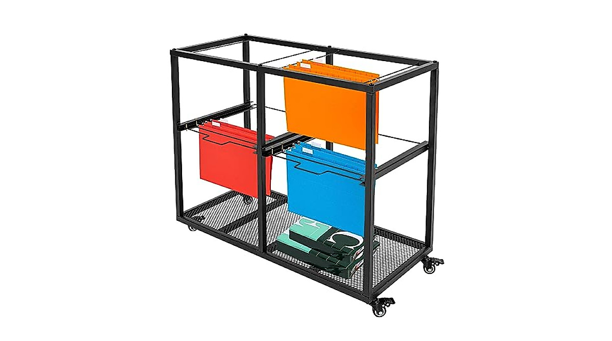 Heavy Duty 2-Tier Rolling File Cart with Compartments for Office