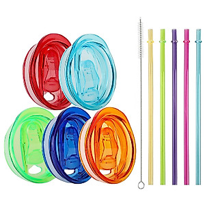 20oz Skinny Tumbler Cups Replacement Lids Stylish Color with Reusable Straws, Brushes, 2.75in Cup Mouth Compatible with YETI Rambler and More, Spill Proof Splash Resistant Silicone Sliding Covers