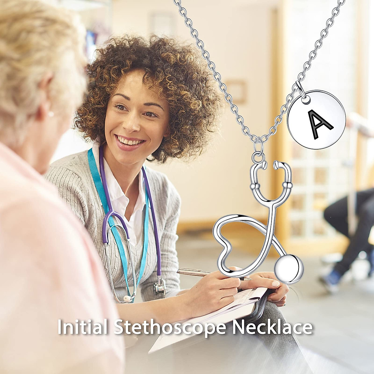 Nurse Gifts for Women, S925 Sterling Silver Initial Letter Stethoscope Necklace Gifts for Nurses Week Gifts Medical Assistant RN Gifts for Nurses Nurse Graduation Gifts for Medical Students Doctor (B)