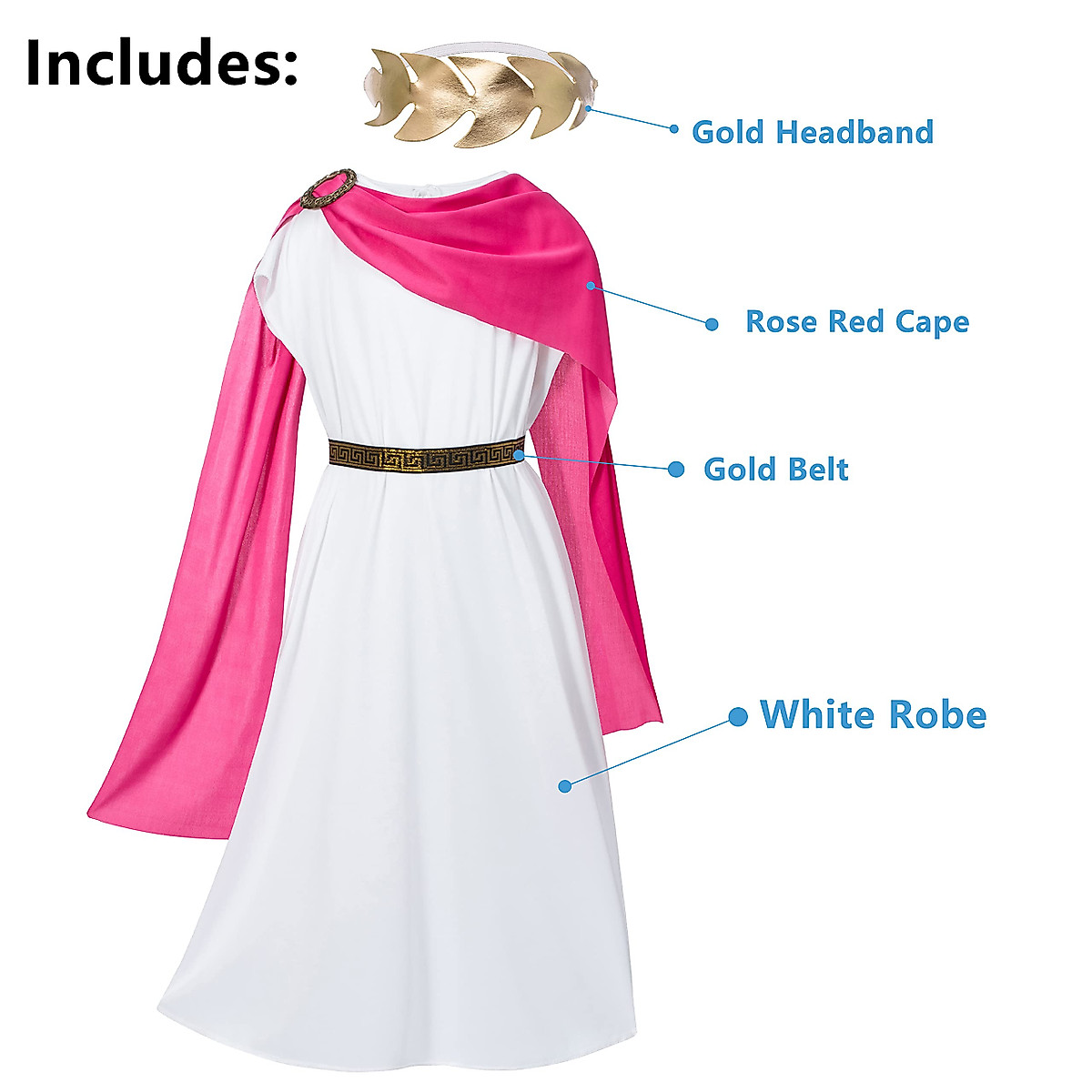 TOGROP Greek Toga Costume for Kids Girls Ancient Greece Mythos Philosopher Rome Nobility Cosplay 2-7 Years