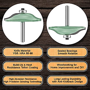 LEATBUY 1/4-Inch Shank Raised Panel Router Bit Set 3 PCS, Round Over Cabinet Door Rail and Stile Router Bits, Woodworking Wood Cutter, Wood Carbide Groove Tongue Milling Tool(1/2-H Double)
