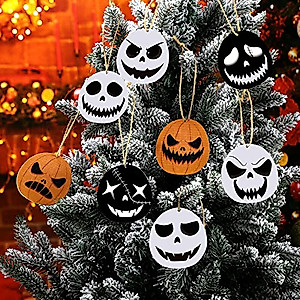Qiyaz 36 Pcs Wooden Christmas Tree Decorations Pumpkin Copper Hanging Wooden Ornament Decorations White Orange Pumpkin Christmas Tree Party Supplies