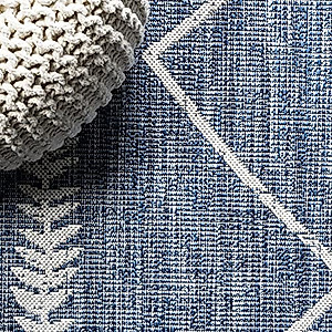 Eyely BMS129C-210 Santa Monica Derya Tribal Diamond Trellis Indoor/Outdoor Runner Rug Modern;Bohemian;Rustic, Bedroom, Kitchen, Backyard, Patio, Easy-Cleaning, Non-Shedding, 2 X 10, Blue/Ivory