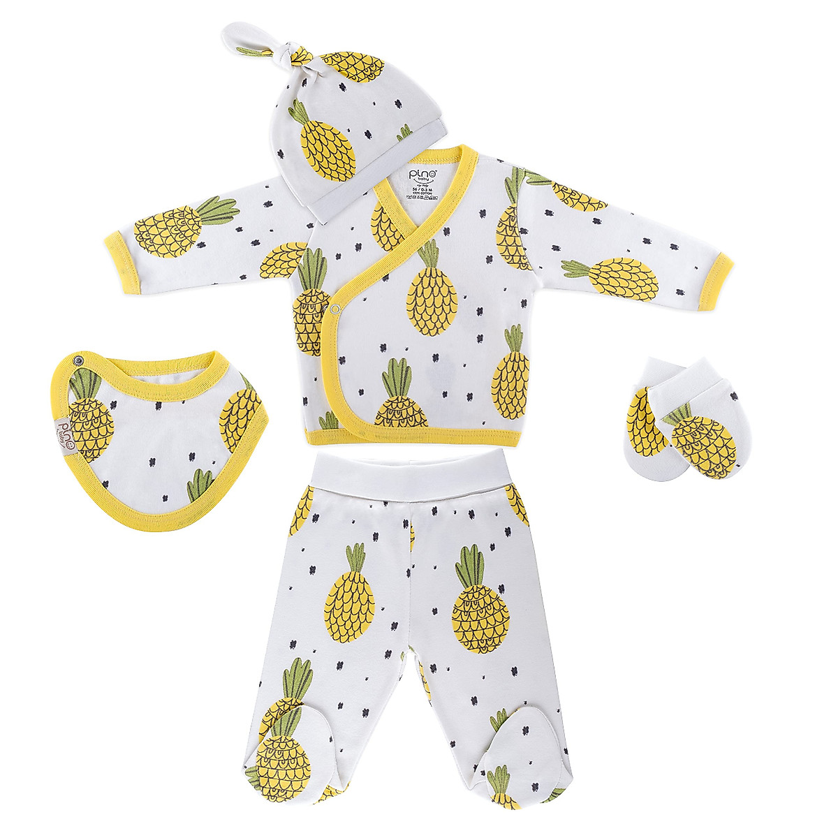 0-3M Unisex Baby Layette Set Neutral Baby Clothes Baby Gift Sets for Girl and Boy 5-Piece Pineapple Pattern 0 Cotton By Yellow 0-3 months B-01 Yellow