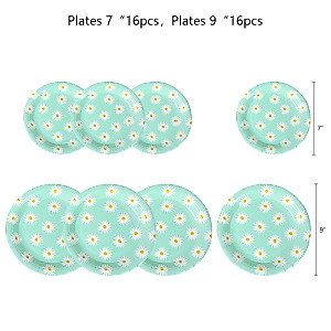 Daisy Birthday Party Decorations Tableware White Daisies Flowers Supplies Set of 16 Disposable Paper Plates Cups Napkins and a Tablecloth for Spring and Summer Theme Parties Baby & Bridal Shower