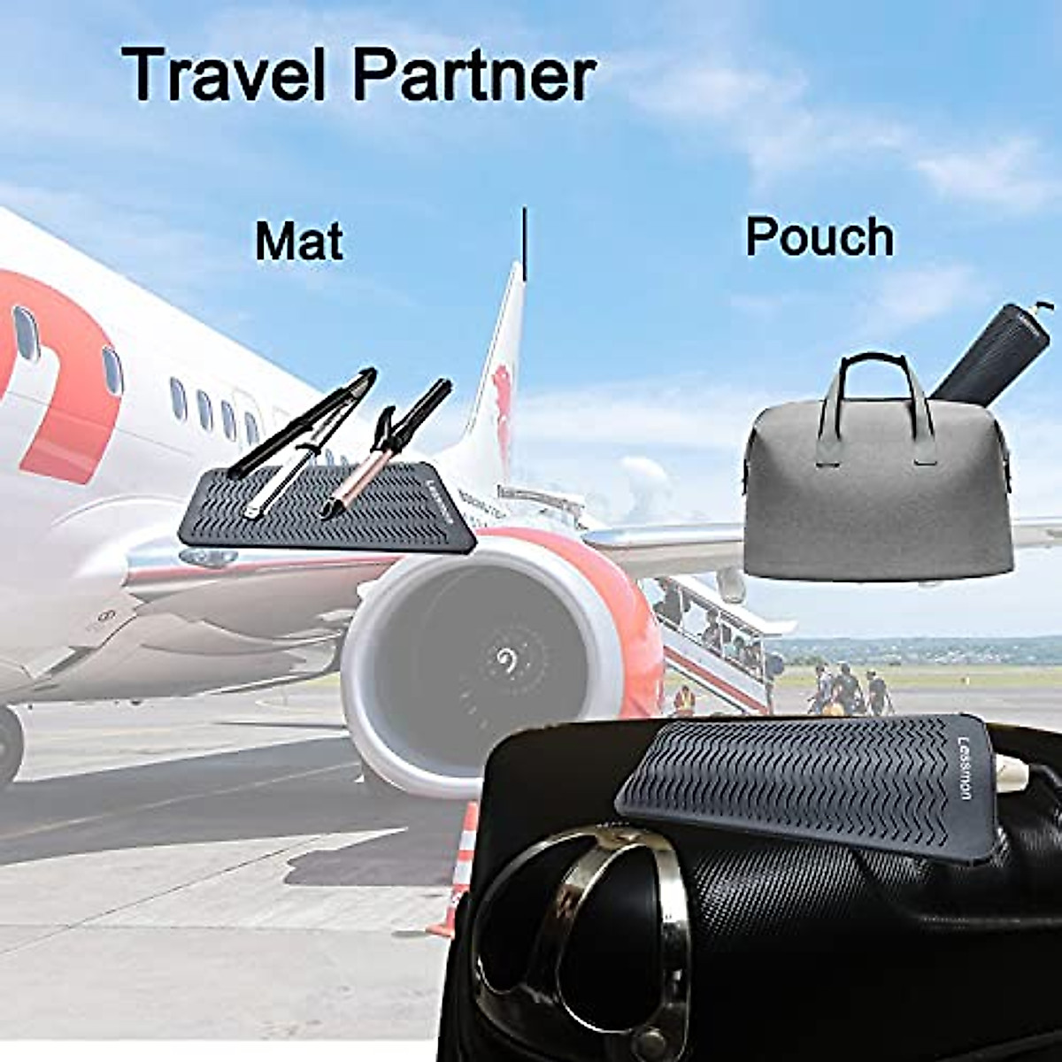 Heat Resistant Mat Pouch and Heat Resistant Glove for Curling Irons, Hair Straightener, Flat Irons and Other Hair Styling Tools 11.5" x 6", Black